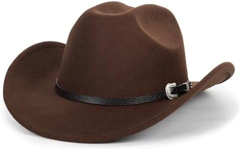 Western Cowboy Hat for Men Women Classic Roll Up Fedora Hat with Buckle ...