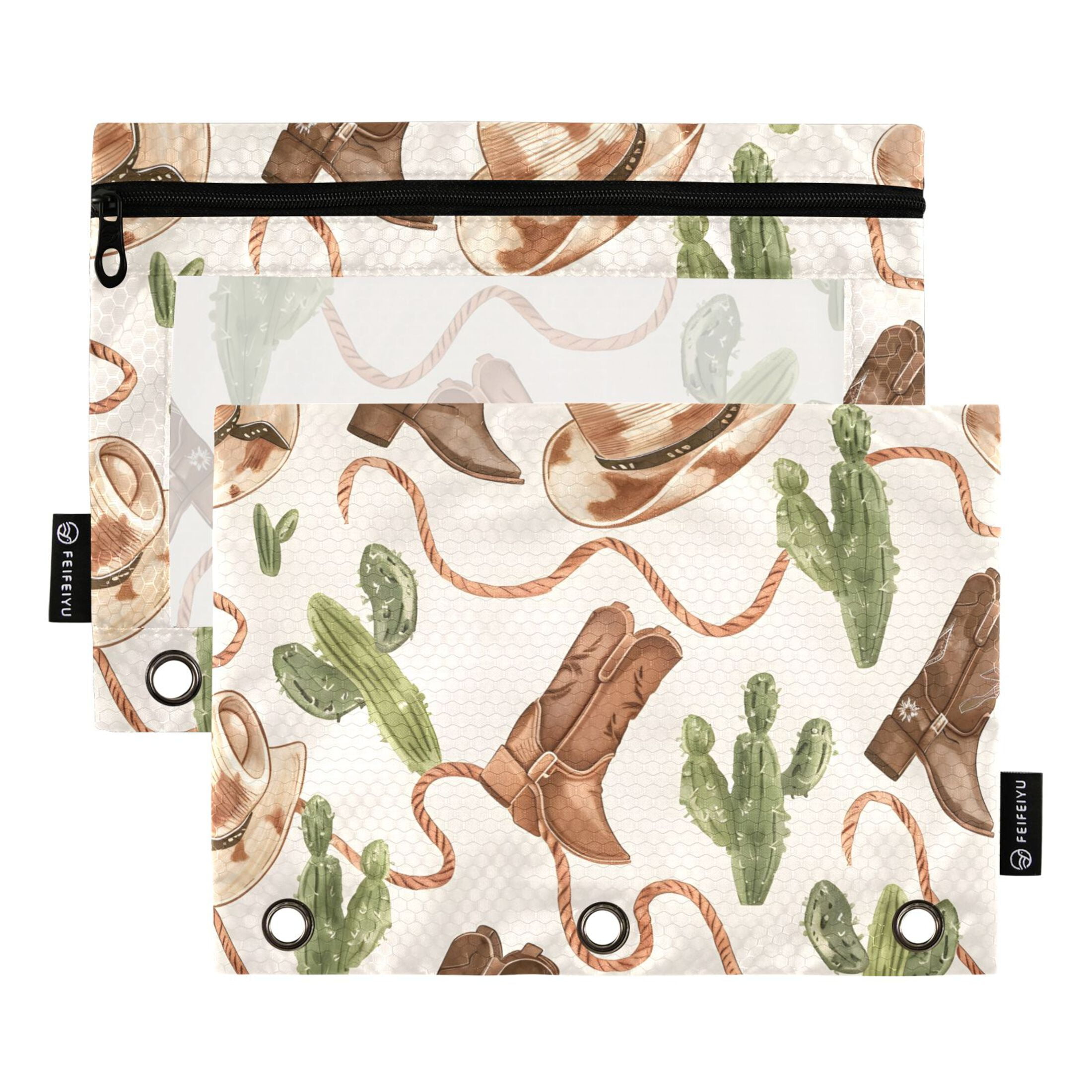 Western Cowboy Hats Ropes Boots Cactus Binder Pouches Zipper Pocket ...