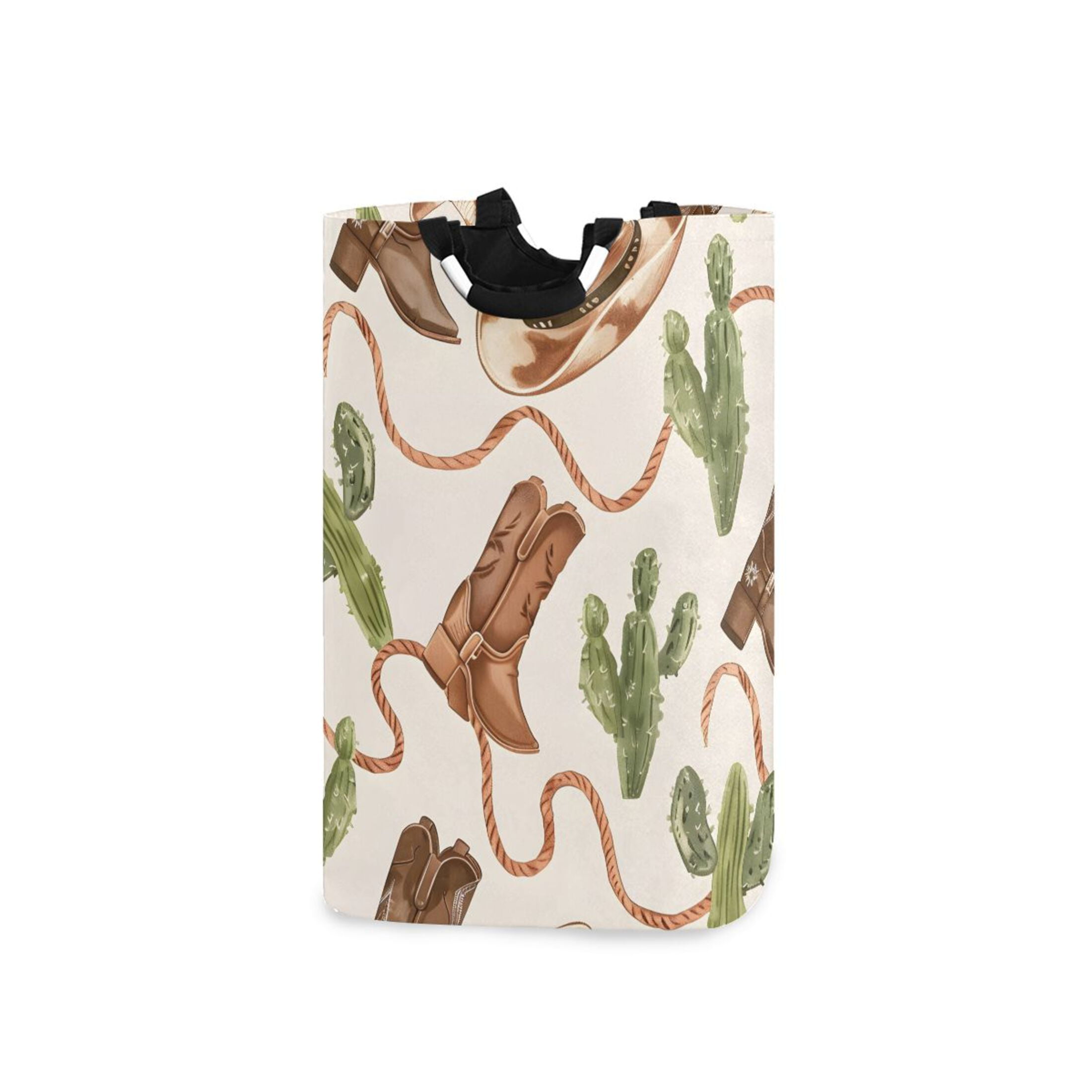 Western Cowboy Hats Ropes Boots Cactus Laundry Basket with Handles ...