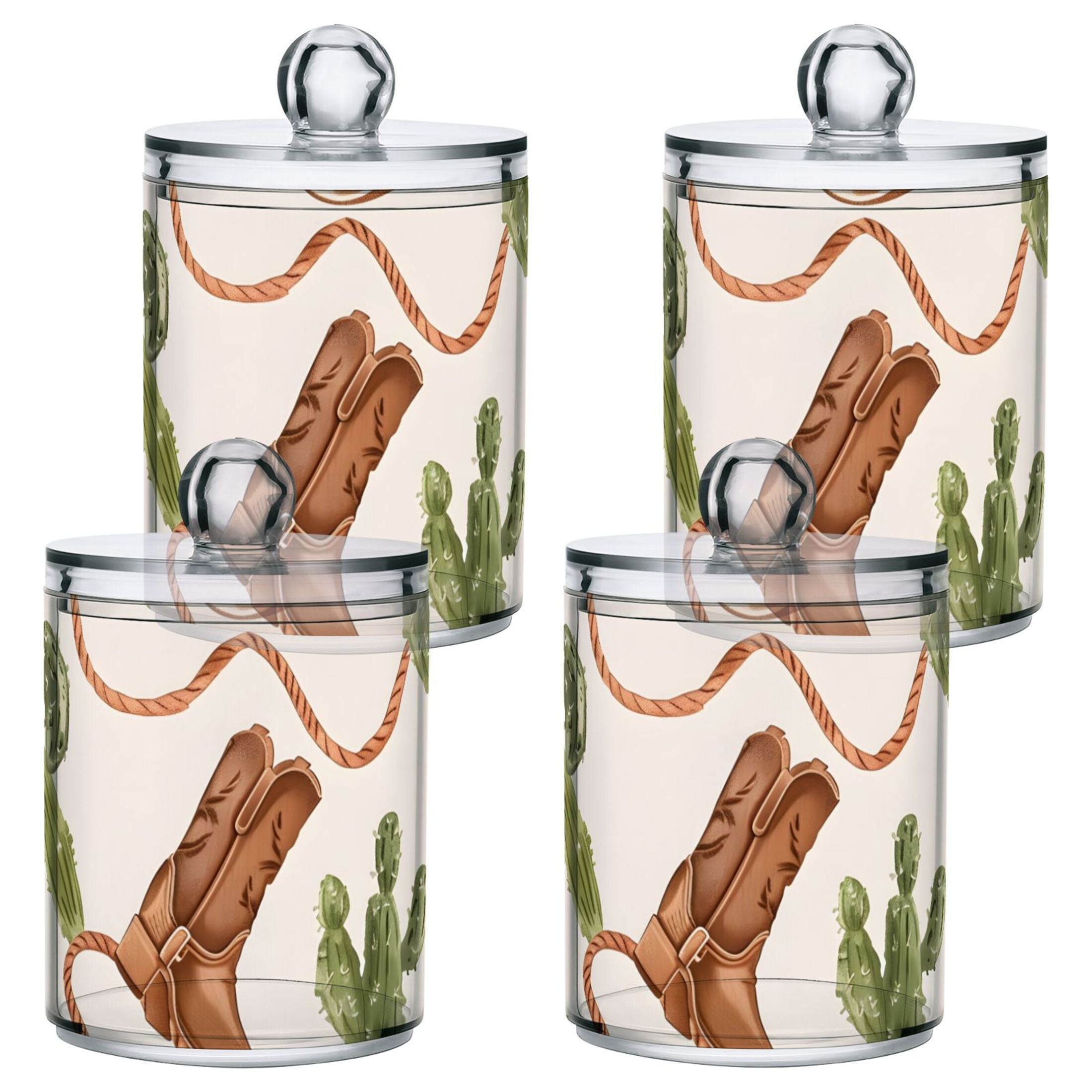 Western Cowboy Hats Ropes Boots Cactus Translucent Plastic Cans Storage ...