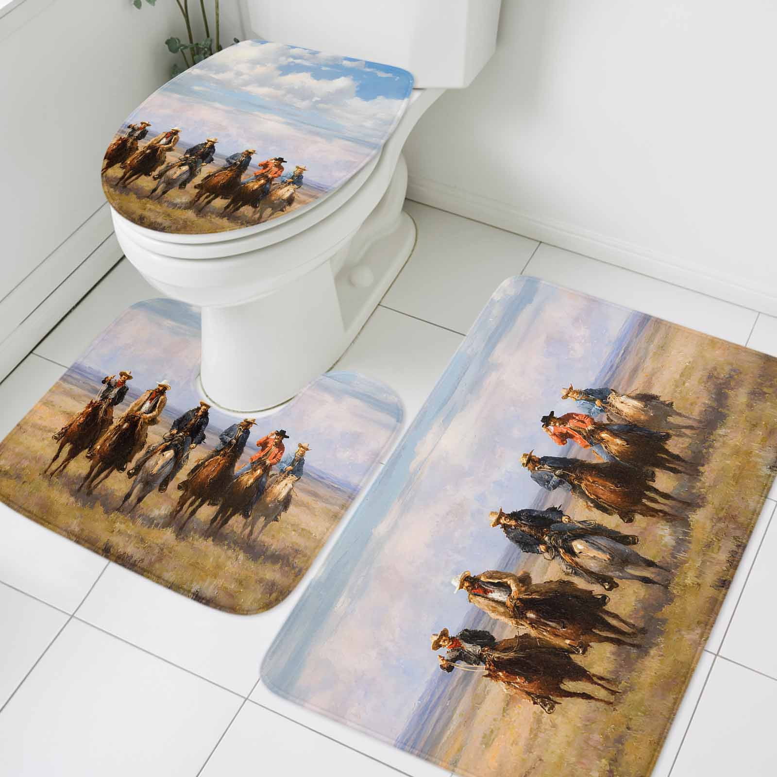 Western Cowboy Horse Bathroom Rugs Set Vintage Grasslands Scenery ...