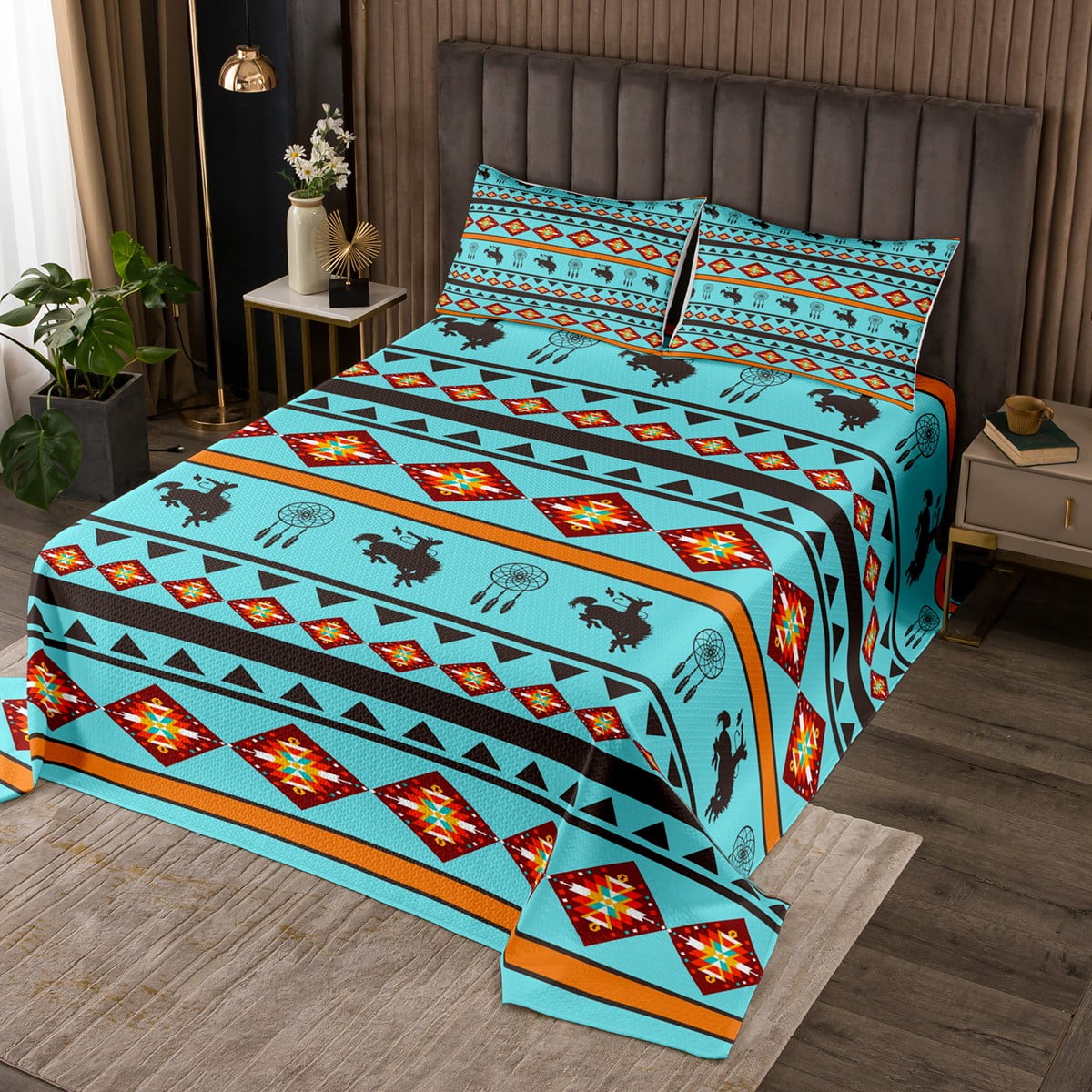 Western Cowboy Horse Coverlet Set, Boho Dreamcatcher Bedspread Set King ...