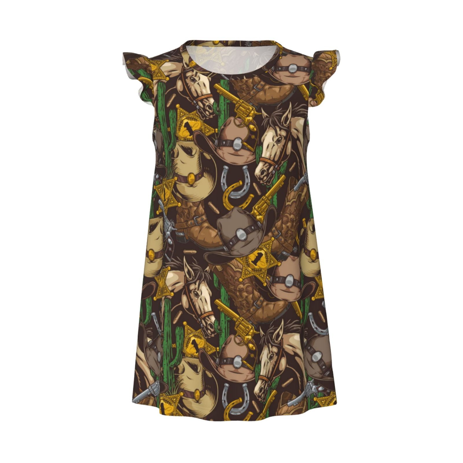 Western Cowboy Horse Cowboy Hat Girls Nightgowns, Short Sleeves ...