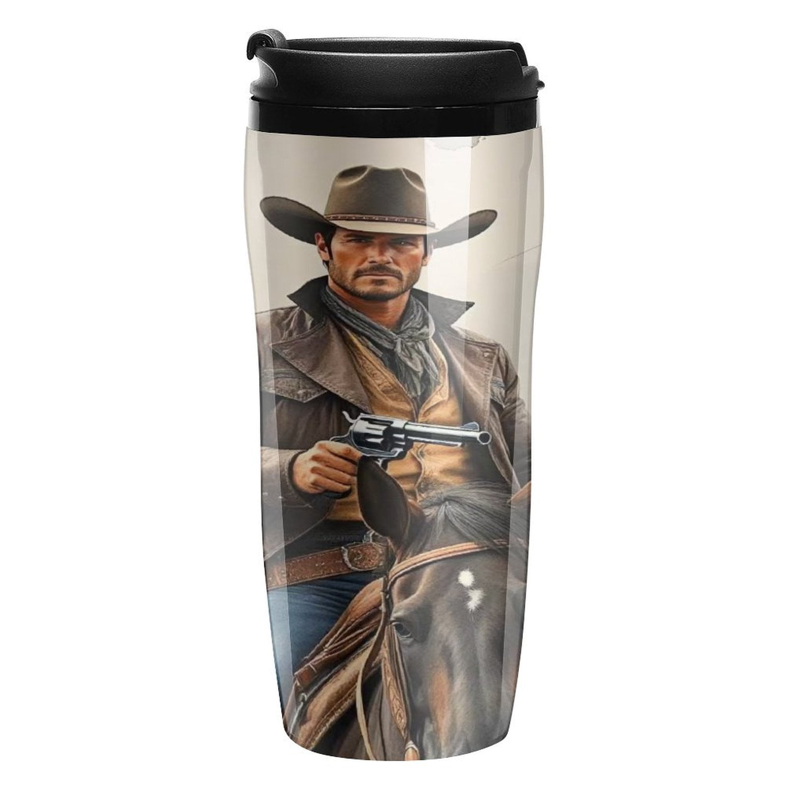 Western Cowboy Horse Double Walled Coffee Cup Plastic Water Bottle ...