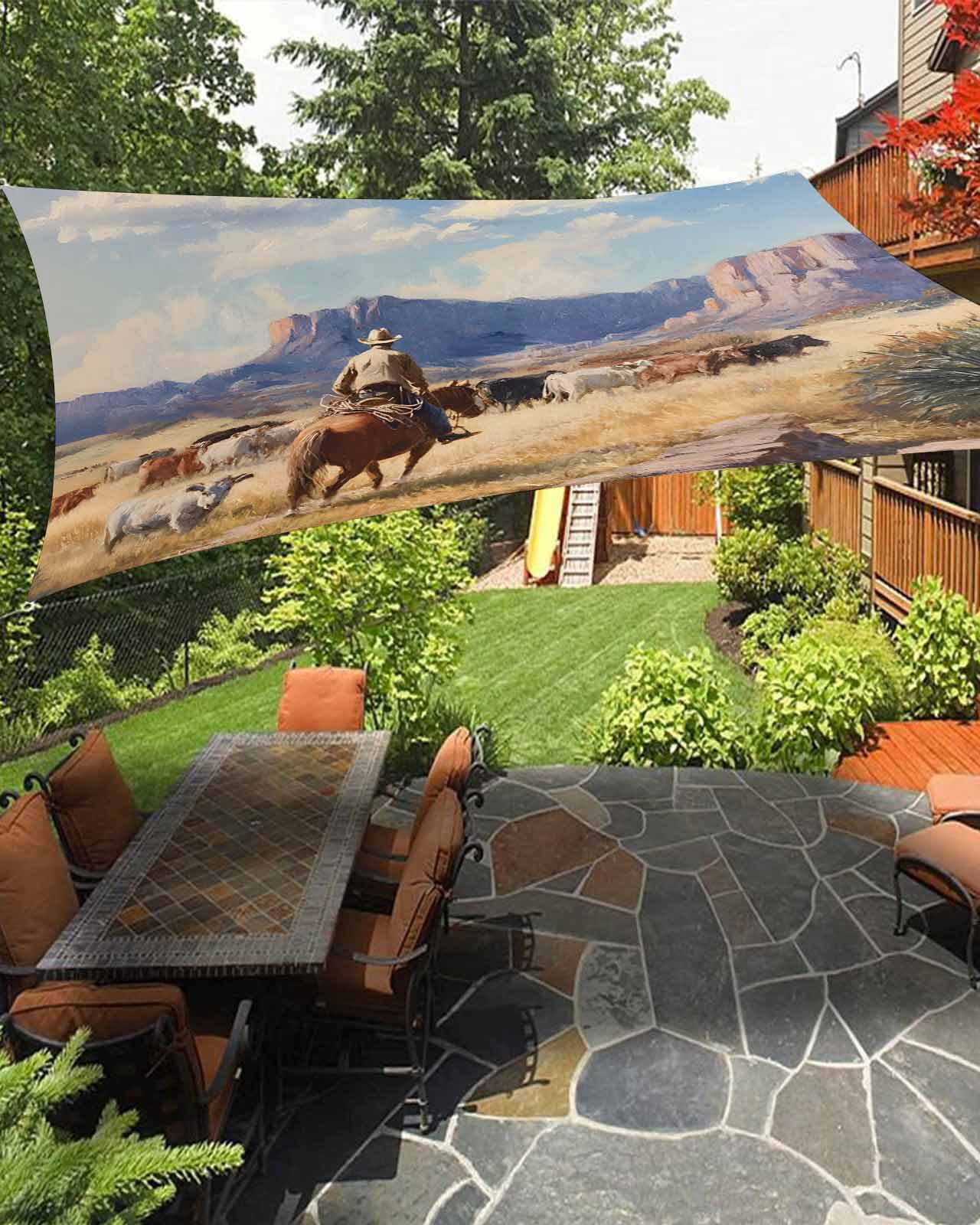 Western Cowboy Horse Sun Shade Sail 6.5'X10' Sheep Cow Grasslands ...