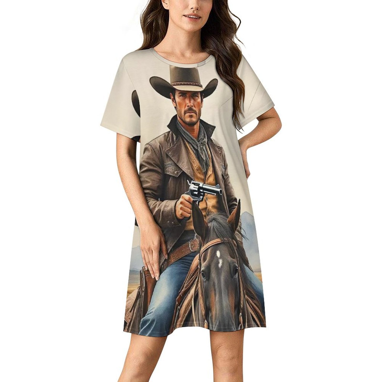 Western Cowboy Horse Women Nightgown Sleepwear Short Sleeves For ...