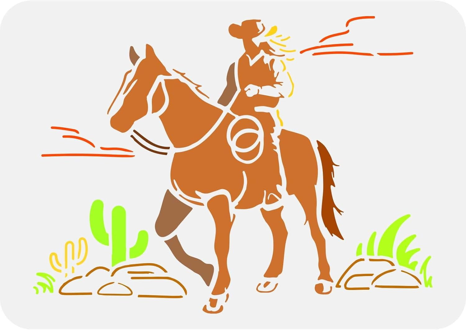 Western Cowboy On Horseback Painting Stencil 8.3x11.7inch Western Cowboy Stencil with 1Pc ...