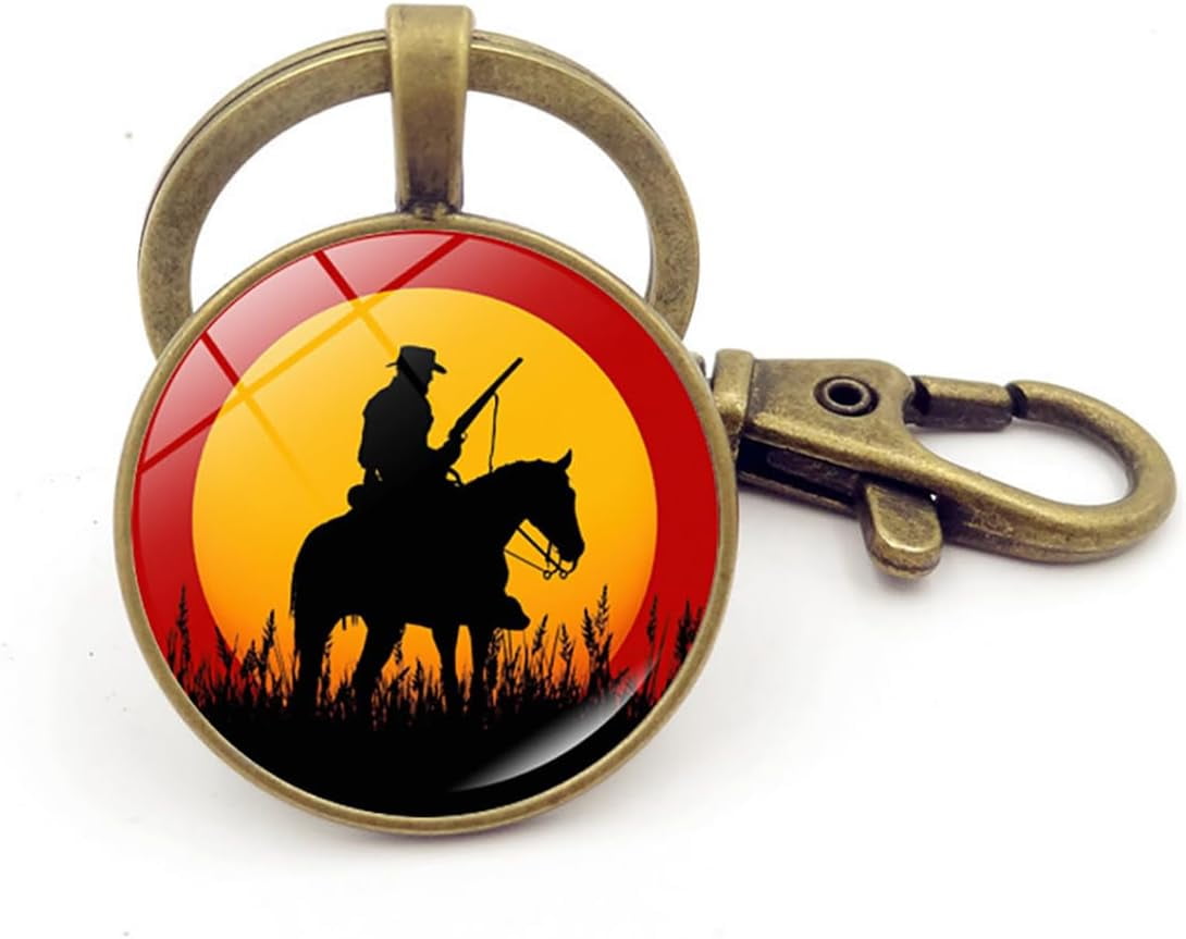 Western Cowboy Keychain Man in Horse with Gun Vintage Keychian Western ...