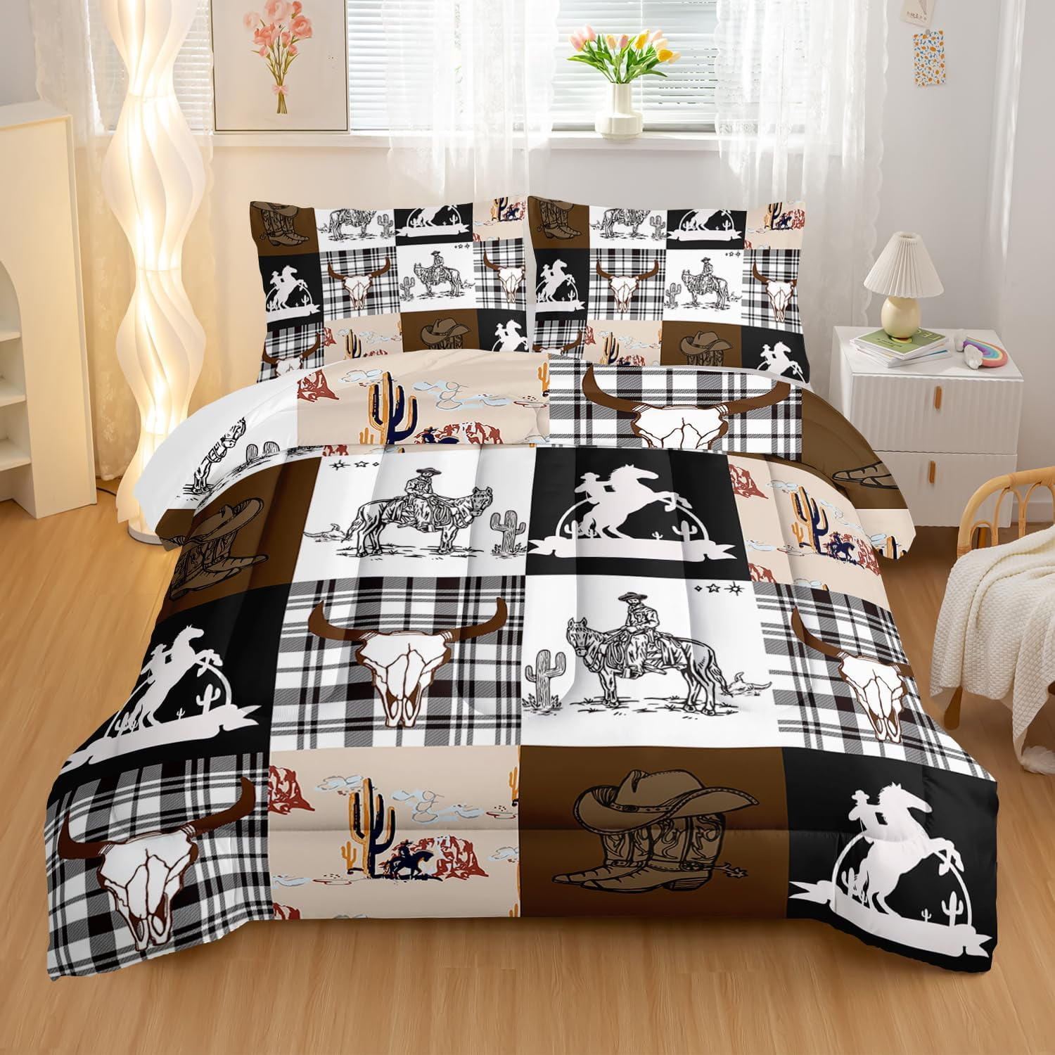 Western Cowboy Kids Comforter Set Twin Size, Western Animal Cow Skull ...