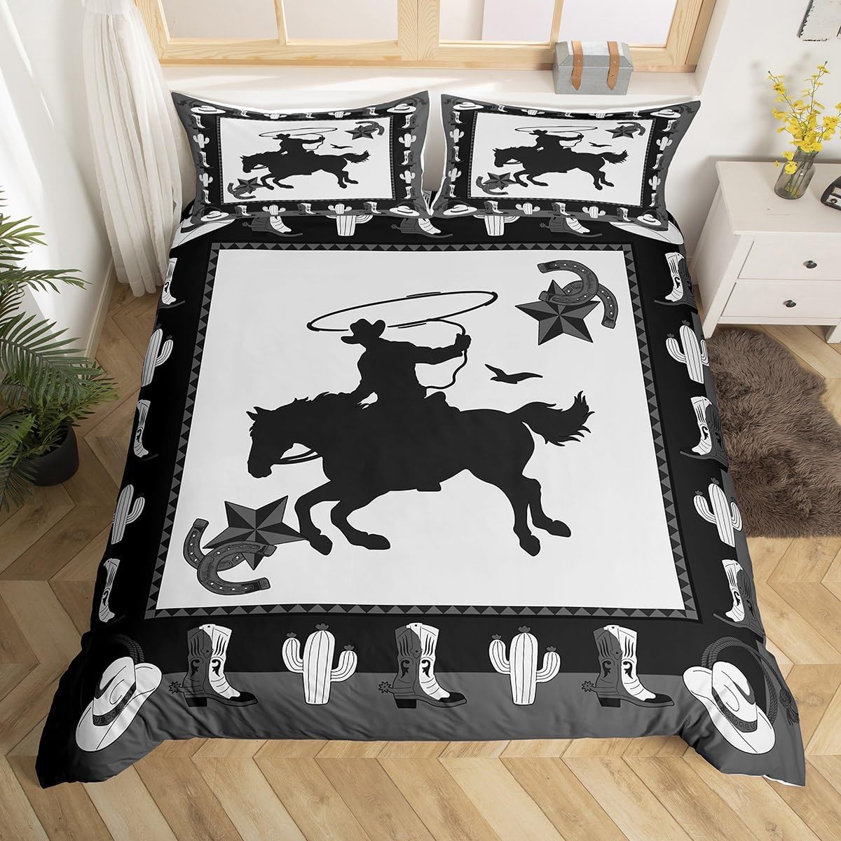 Western Cowboy Kids Duvet Cover Set ,Horseshoes Cowboy Boots Cactus ...