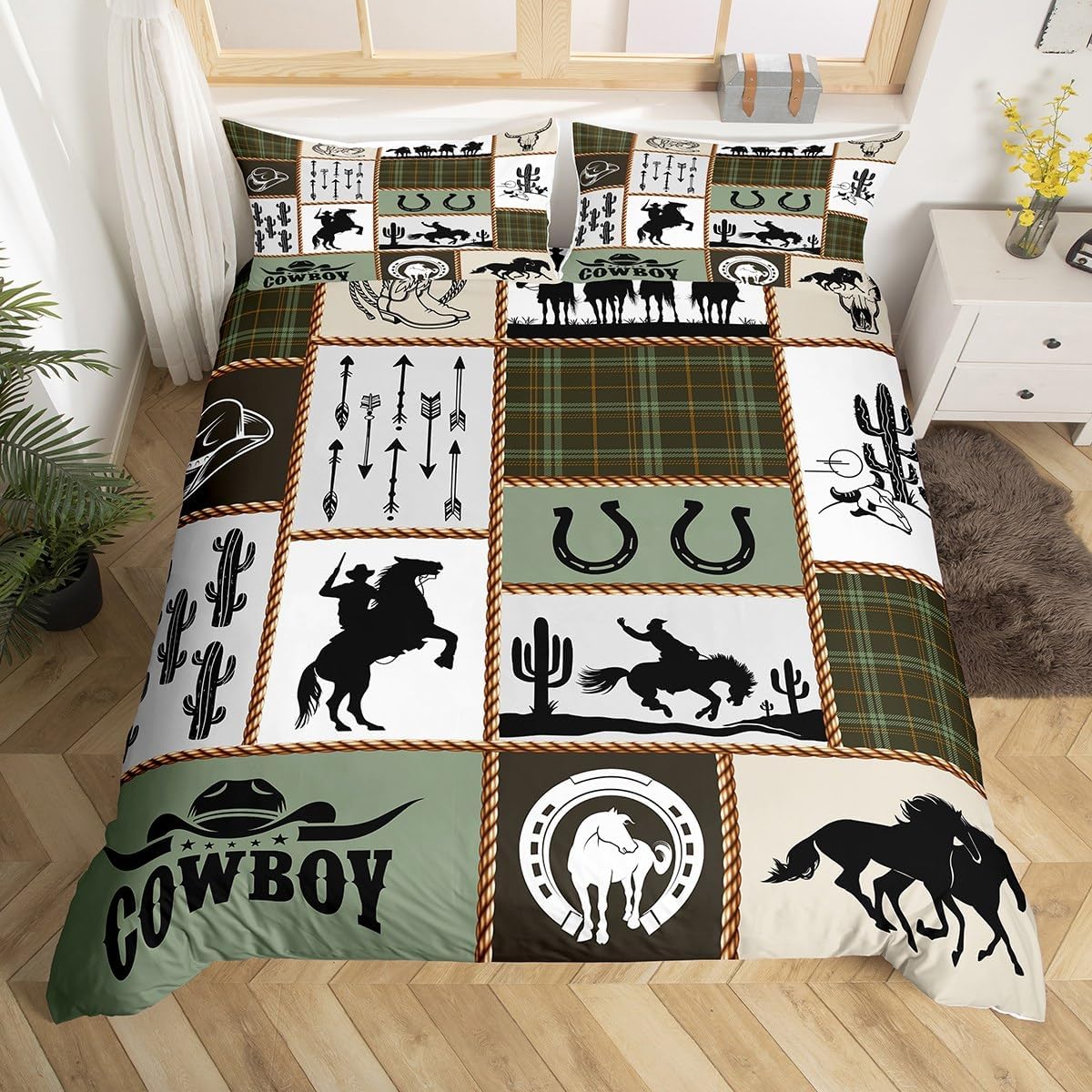 Western Cowboy Kids Duvet Cover Set Queen Size,Cactus Arrow Geometric ...