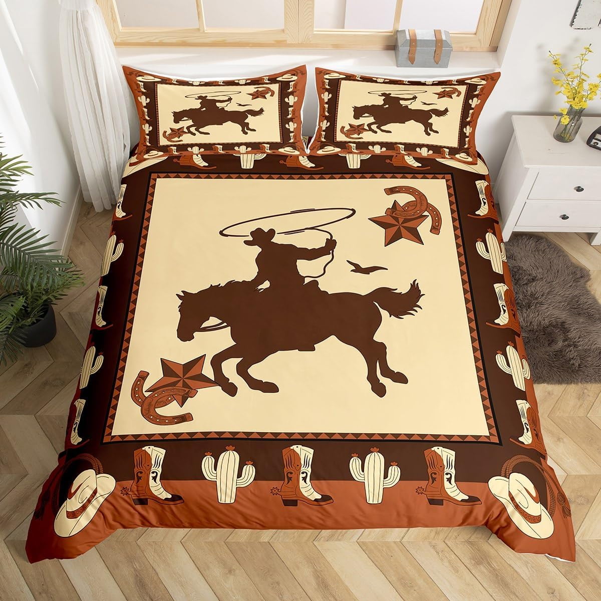 Western Cowboy Kids Duvet Cover Set Queen Size,Western Star Horseshoes ...