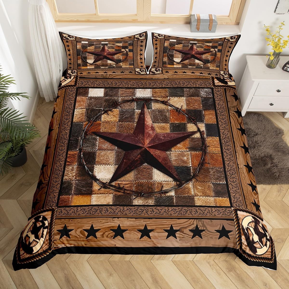 Western Cowboy Kids Duvet Cover Set ,Western Texas Star Cow Fur Chic ...