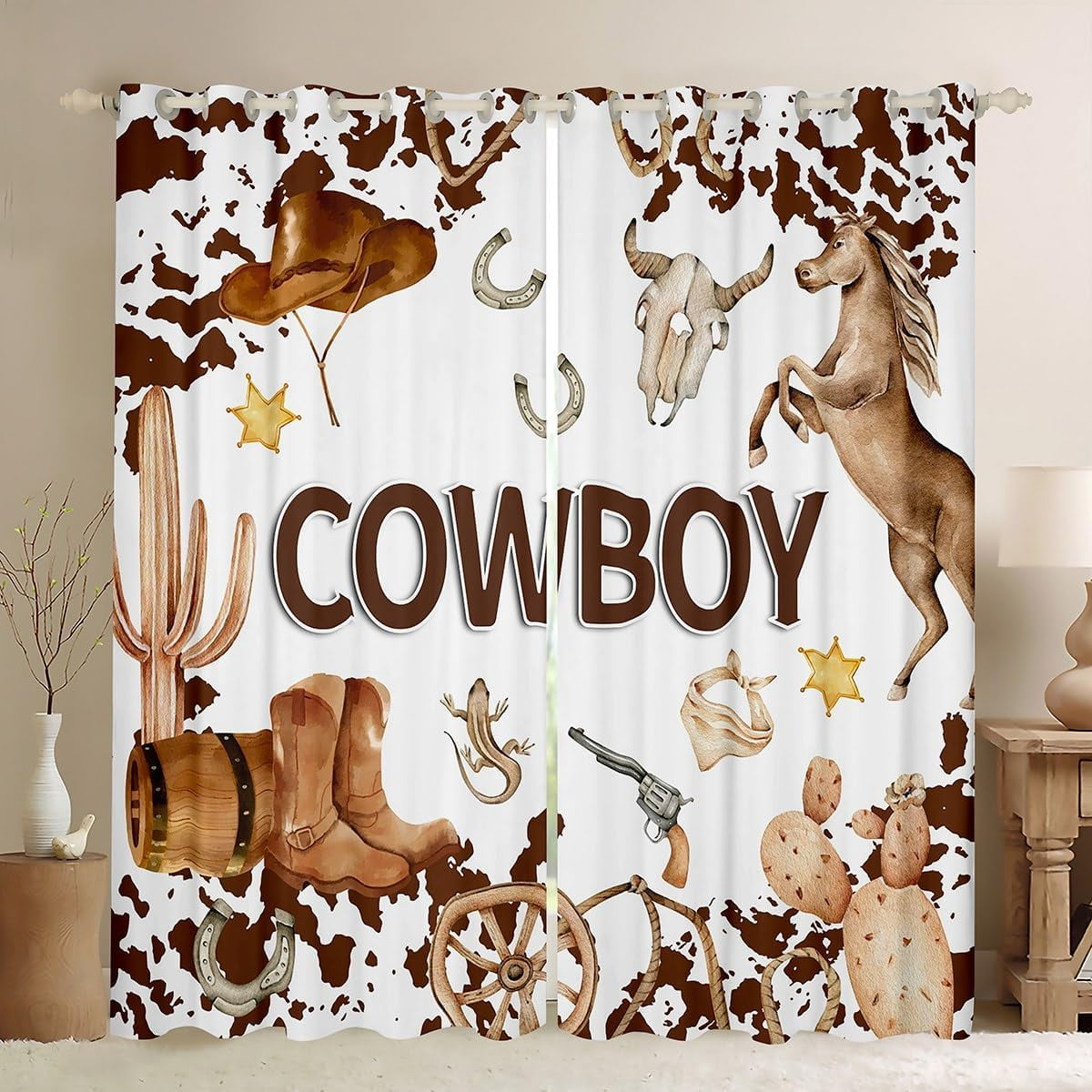 Western Cowboy Kids Window Curtains,Country Rustic Horse Bull Hat Boots ...