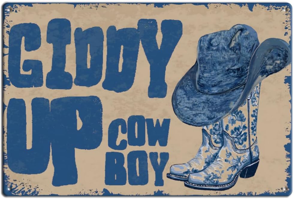 Western Cowboy Metal Signs Giddy Up Cowboy Tin Sign Cowgirl Boots Iron ...