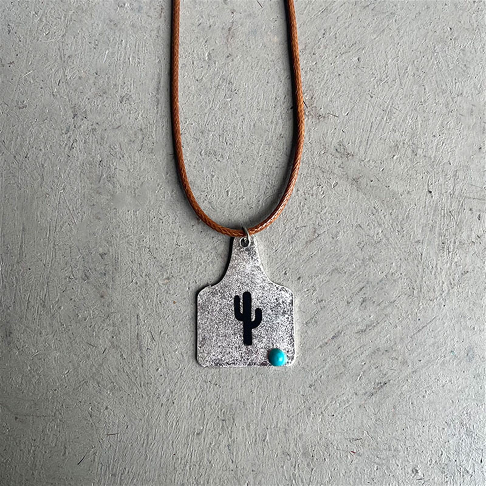 Western Cowboy Necklace Vintage Engraved Cactus Bull Head Turquoise ...