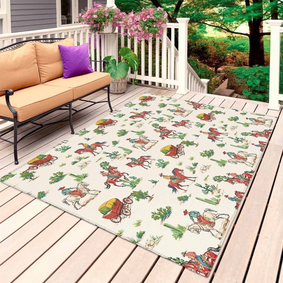 Western Cowboy Outdoor Rug 3x5 Ft, Non Slip Washable Area Rug, Horse ...