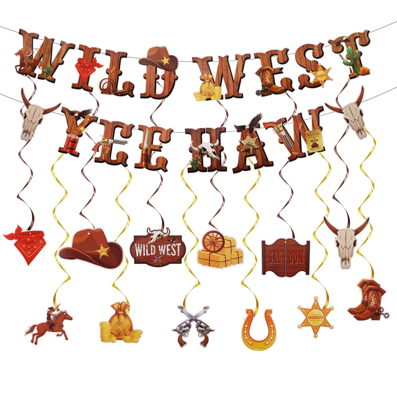Western Cowboy Party Decorations, AIF4 Wild West Banner with Hanging ...
