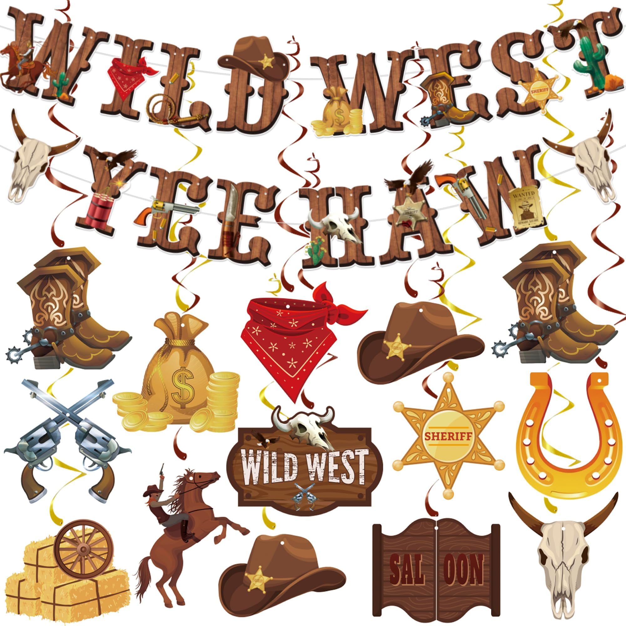 Western Cowboy Party Decorations Set, 26 Pieces Wild West Banners ...