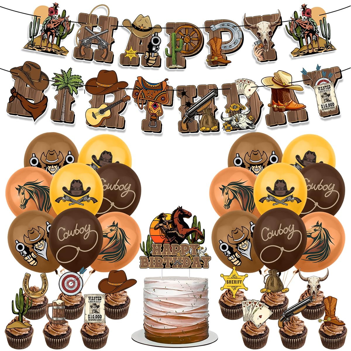 Western Cowboy Party FEV6 Decorations, Cowboy Party Banner Balloon Cake ...