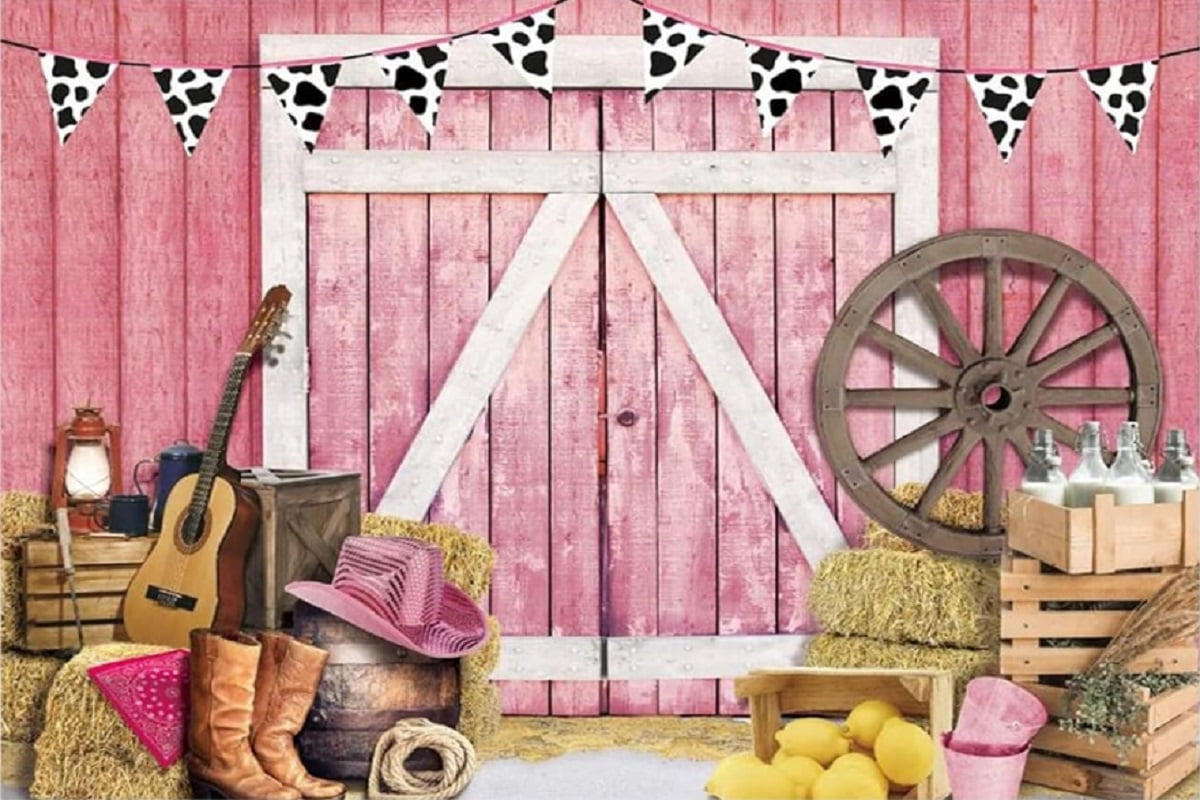 Western Cowboy Pink Barn Photography Background Wooden House Barn Door ...