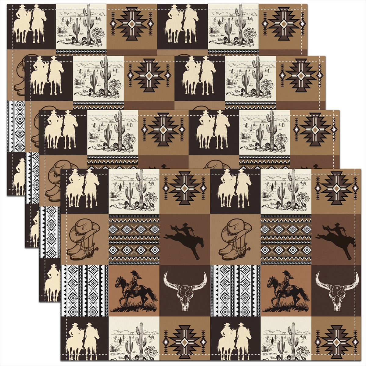 Western Cowboy Place Mats Brown Tribal Plaid Stripes Table Mats Teens ...