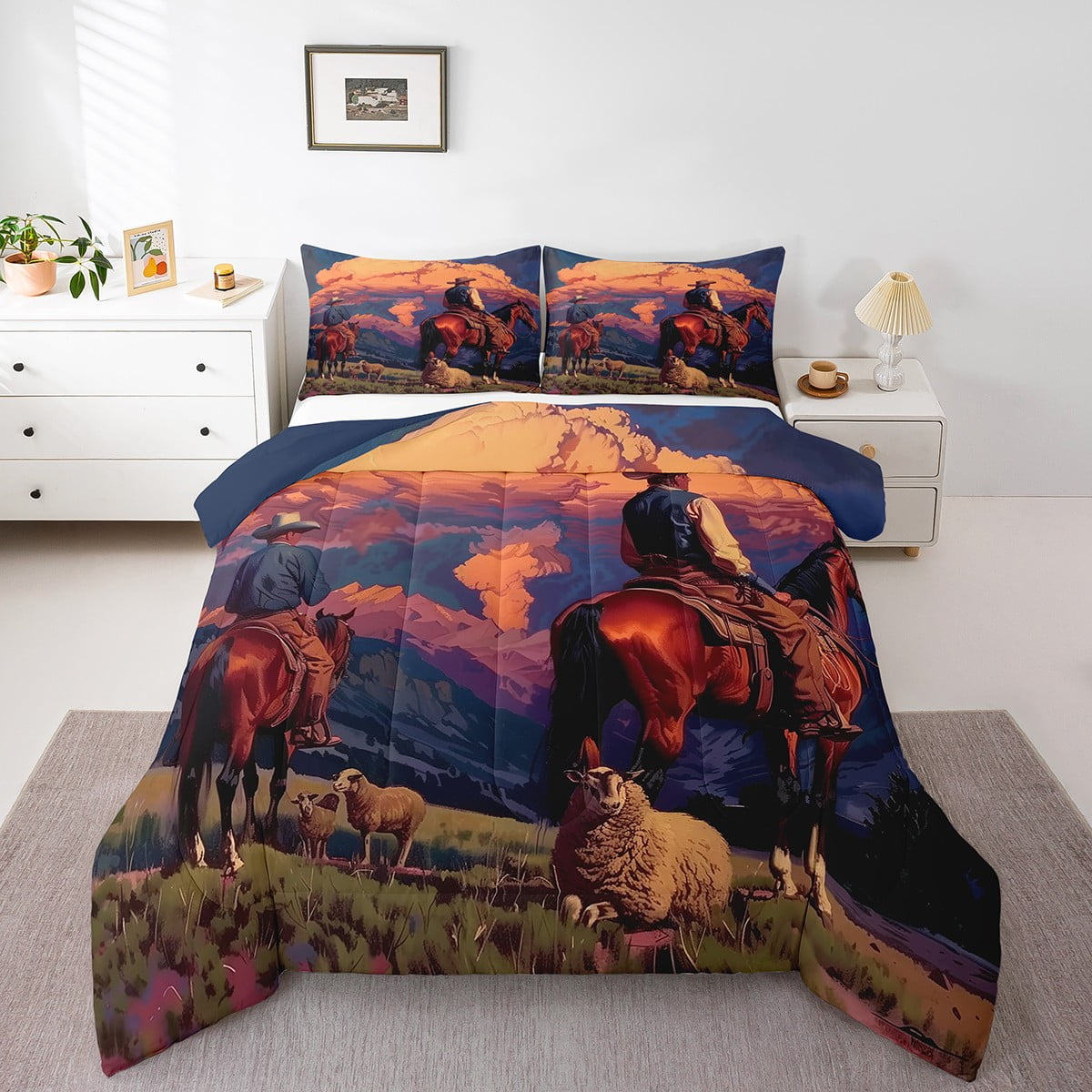 Western Cowboy Queen Bedding Set,West Style Horse Comforter Set Men ...