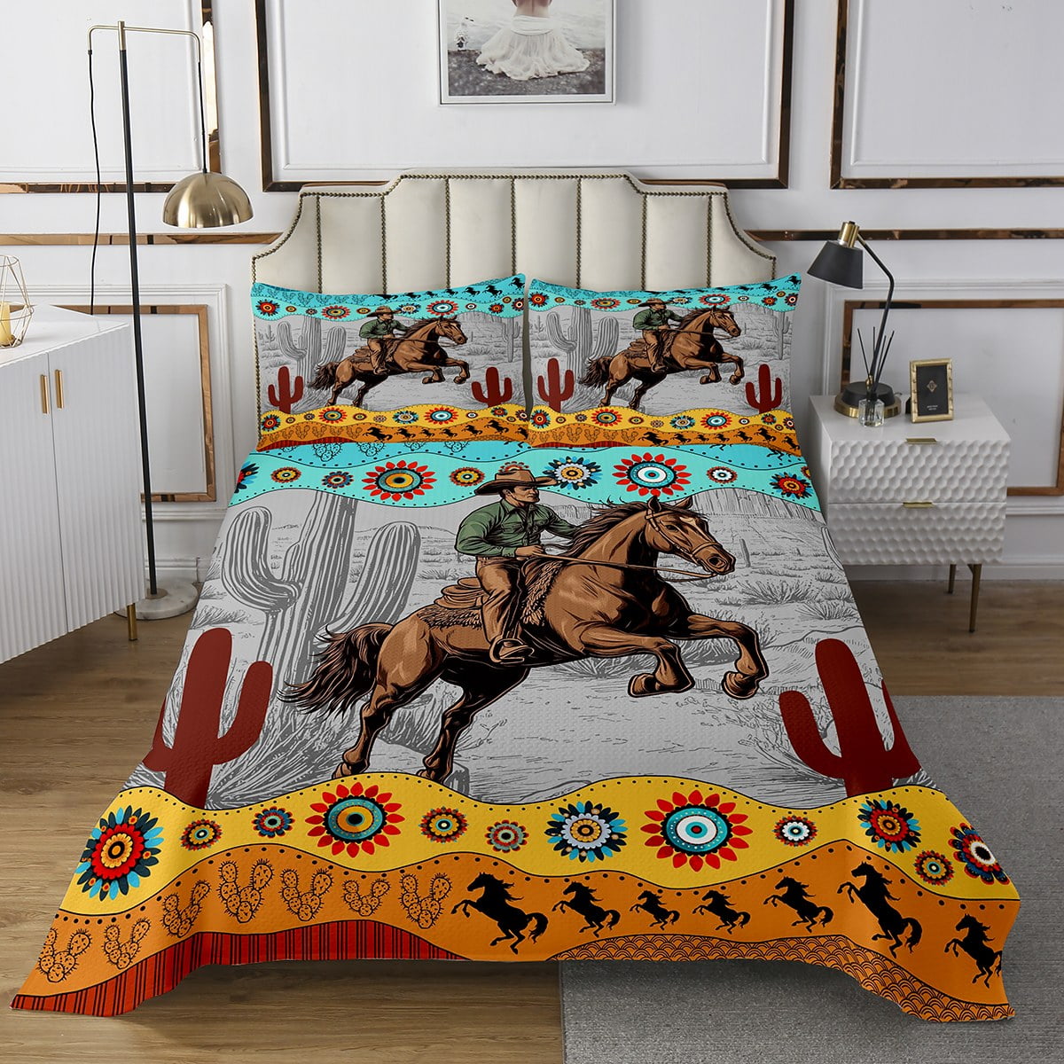 Western Cowboy Quilt Set King Size Teens Rustic Farmhouse Bedspread ...