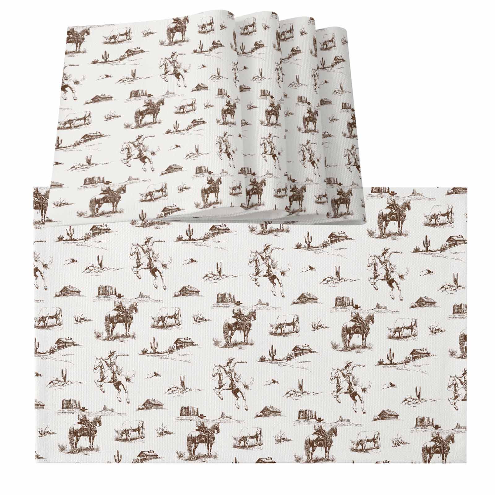 Western Cowboy Retro Desert Cactus Country Cowboy Brown Burlap Kitchen ...