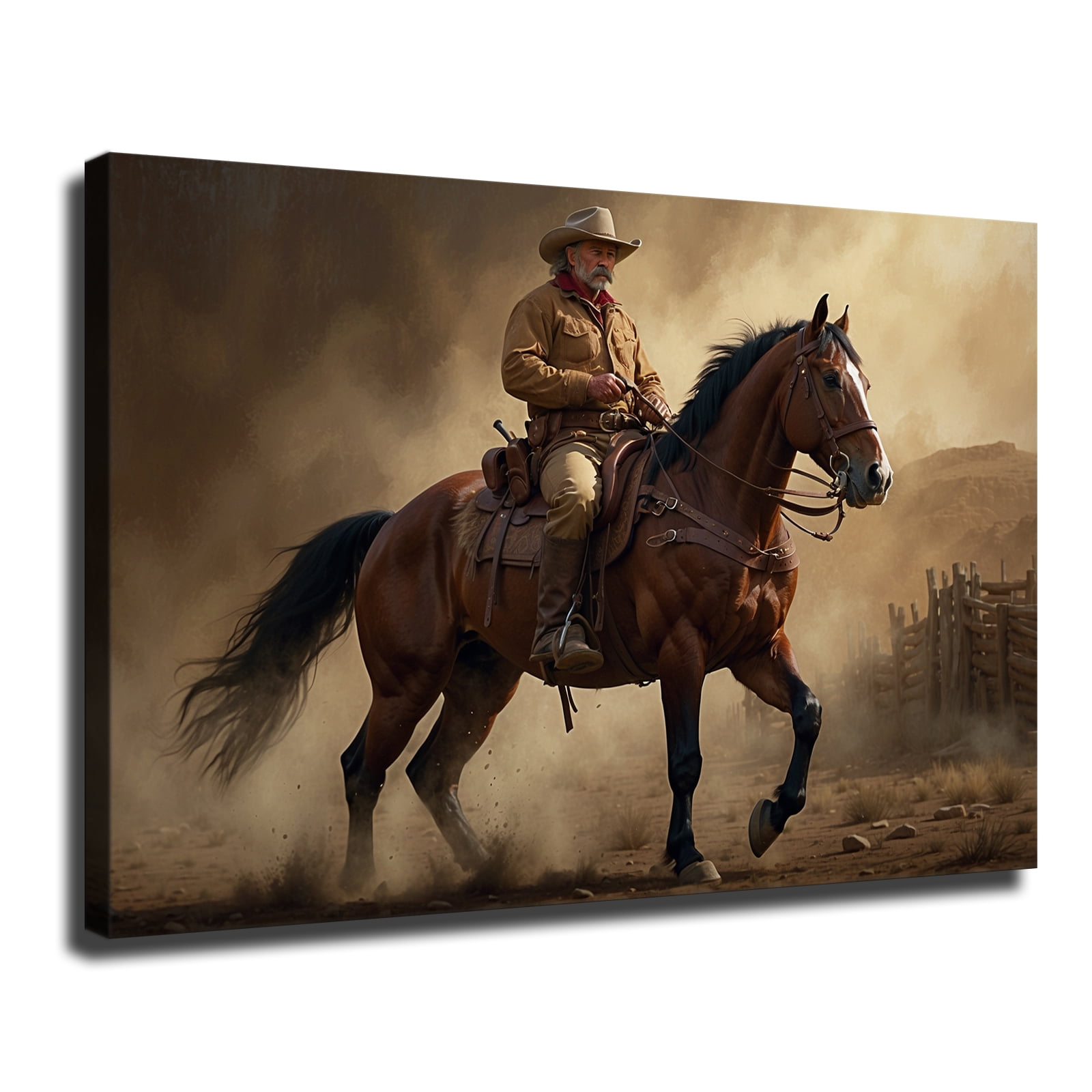Western Cowboy Riding A Horse Poster Canvas Print Wall Art Bedroom Room ...
