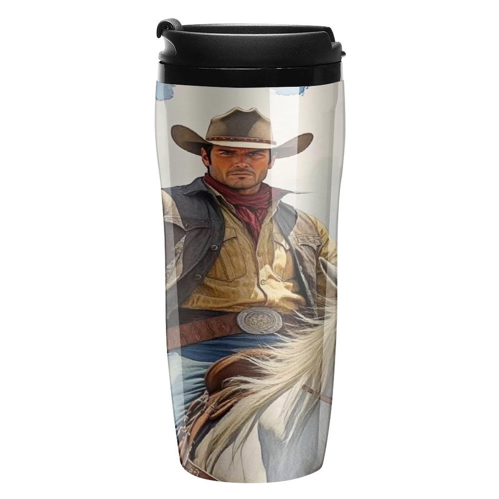 Western Cowboy Riding A White Horse Double Walled Coffee Cup Plastic ...