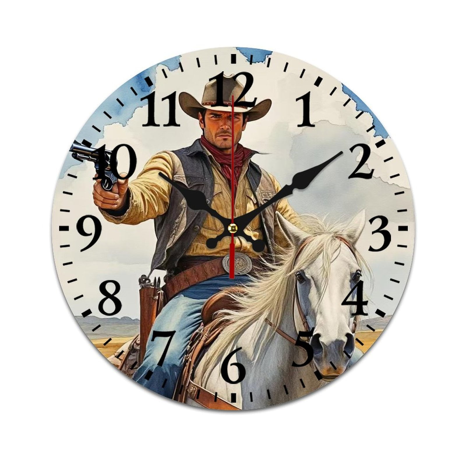 Western Cowboy Riding A White Horse Wall Clock Modern Design Clocks ...