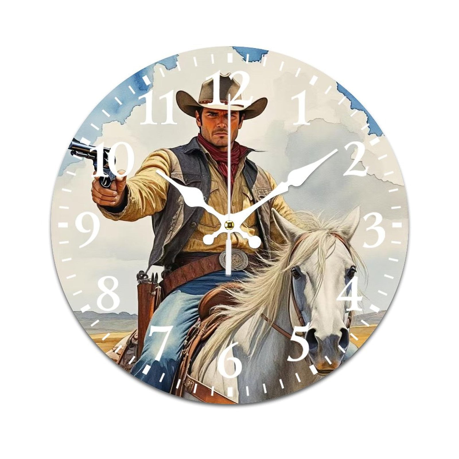 Western Cowboy Riding A White Horse Wall Clock Modern Design Clocks ...