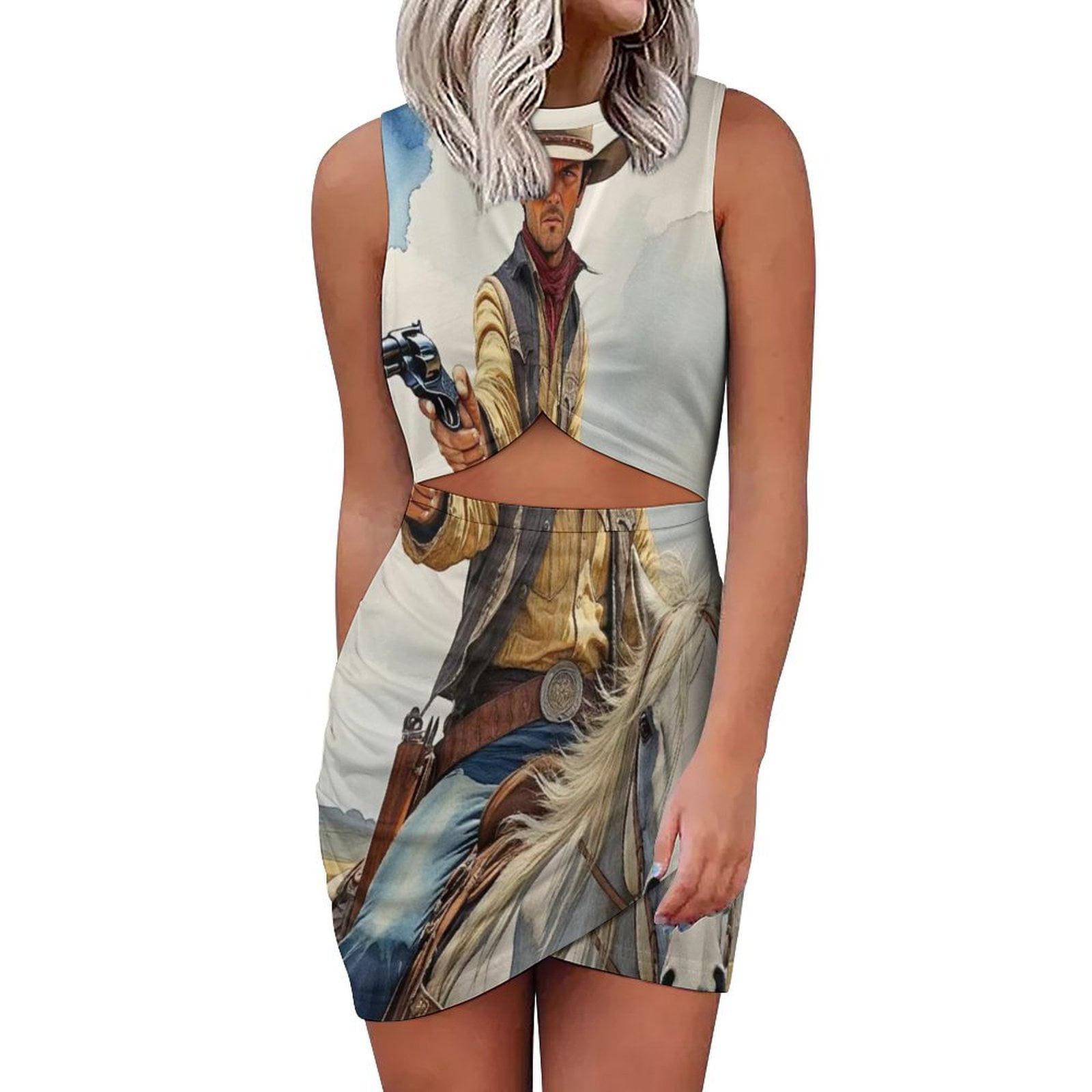Western Cowboy Riding A White Horse Women's Crossover Slim Hip Dress ...