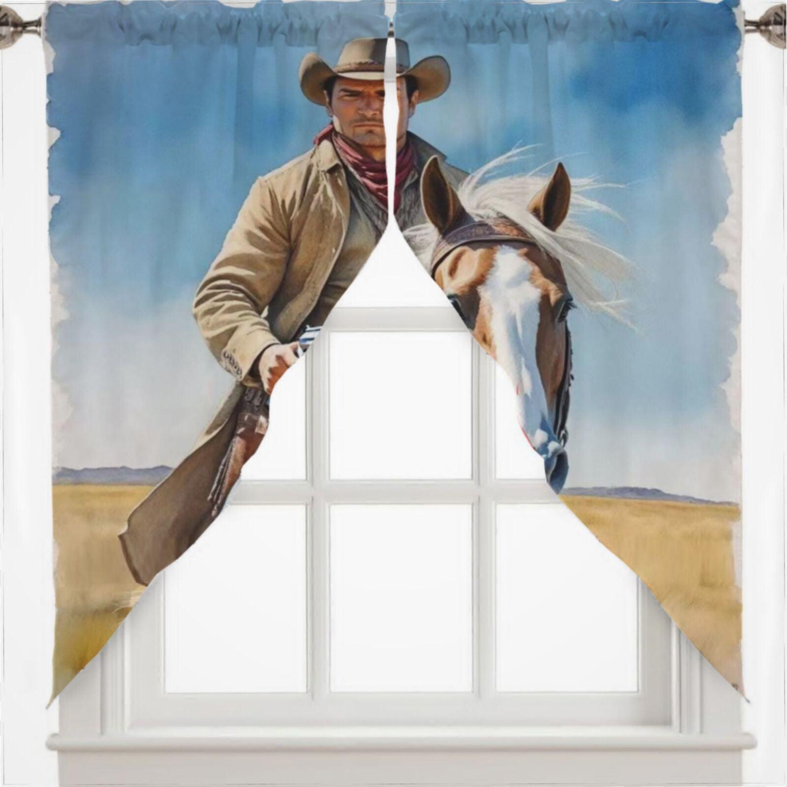 Western Cowboy Riding Swag Valances For Windows 2 Pack For Kitchen ...