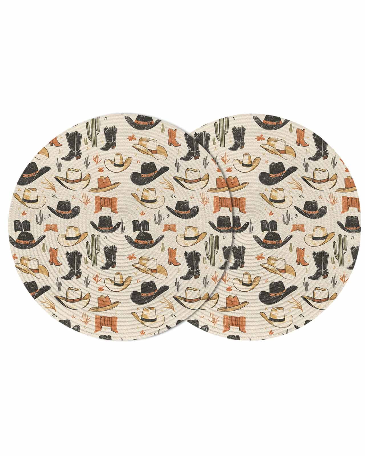 Western Cowboy Round 13 Inch Placemats Set of 2, Country Vintage Art ...