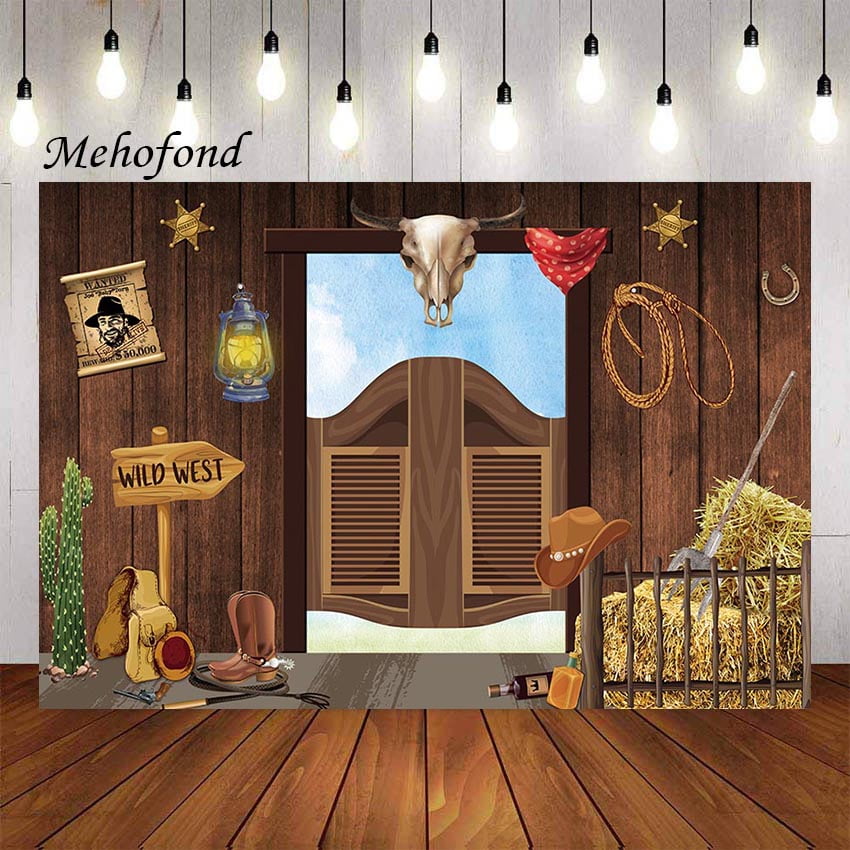 Western Cowboy Rustic Farm Wooden Barn Door Child Birthday r Cake Table ...