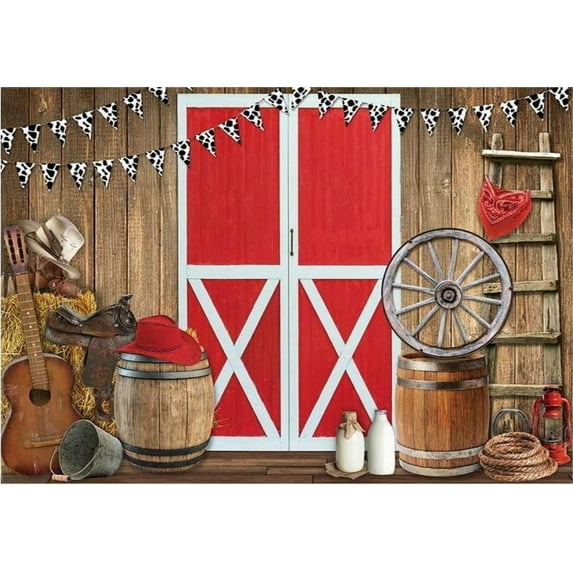 Western Cowboy Scene Photography Backdrop Red Barn Door Farm BBQ Party ...