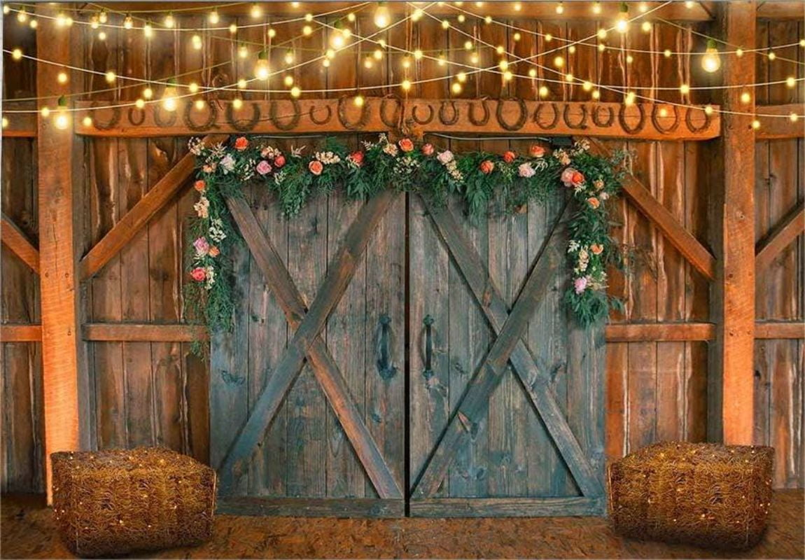 Western Cowboy Scene Photography Backdrop Red Barn Door Farm BBQ Party ...