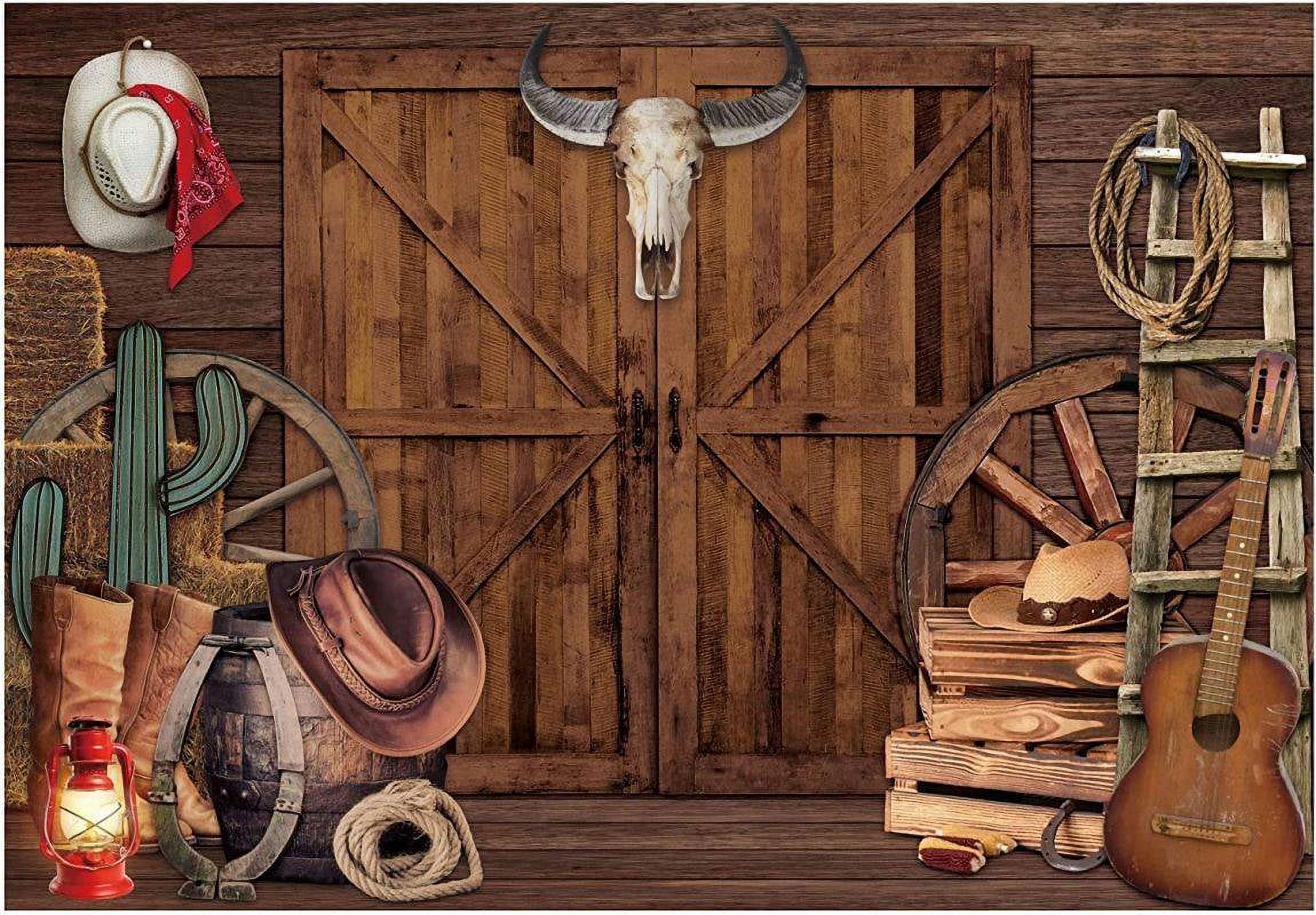 Western Cowboy Scene Photography Backdrop Red Barn Door Farm BBQ Party ...