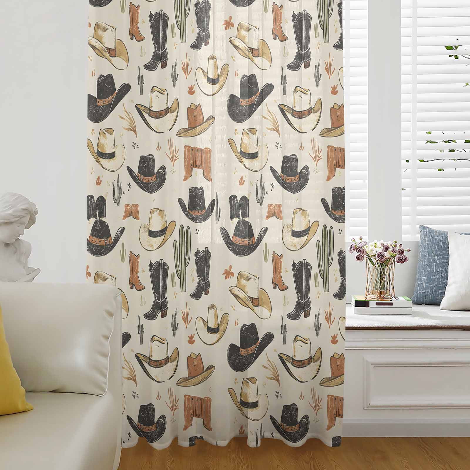 Western Cowboy Semi Sheer Curtains Drapes for Living Room, Bedroom ...