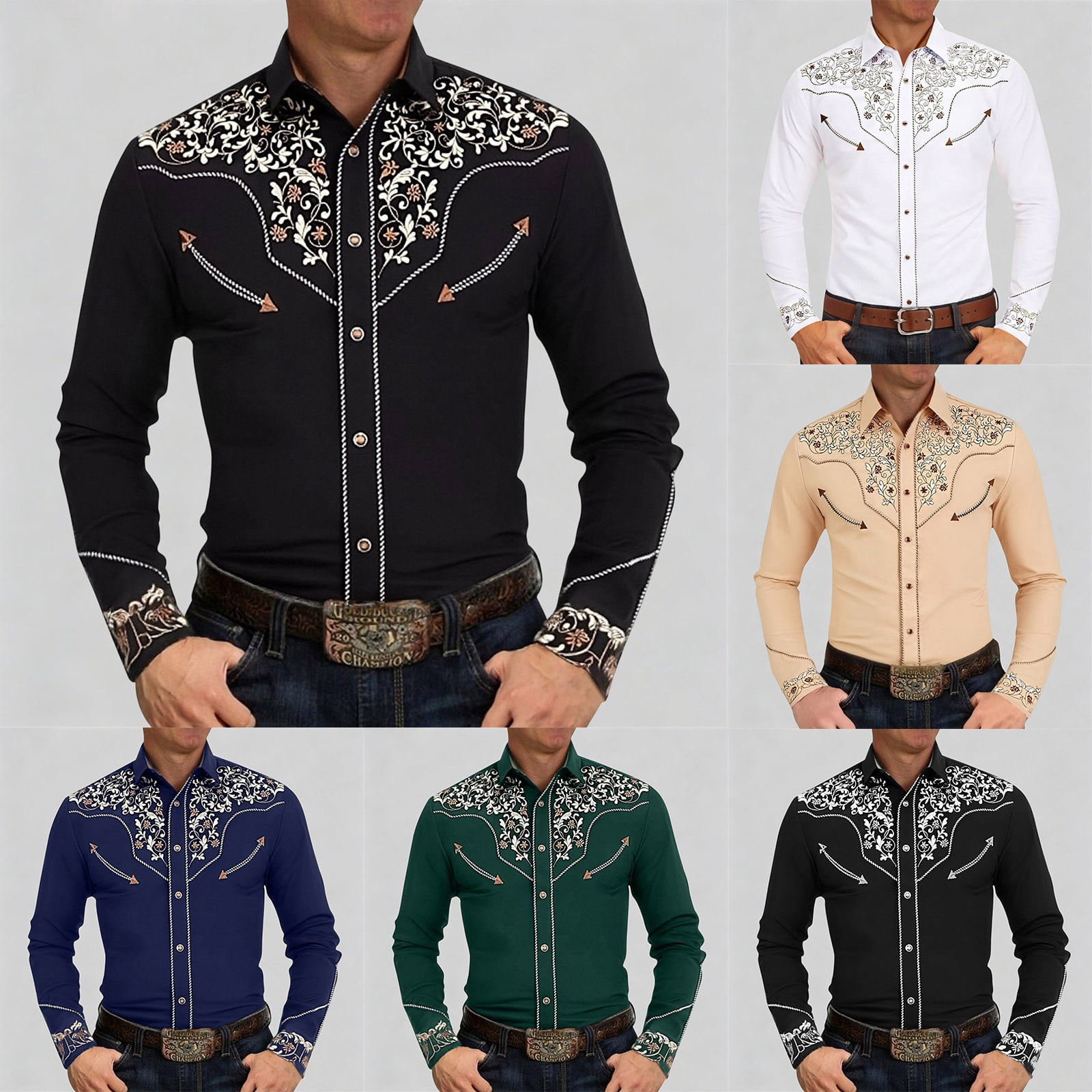 Western Cowboy Shirt for Men Vintage Button Down Shirts Fall Long ...