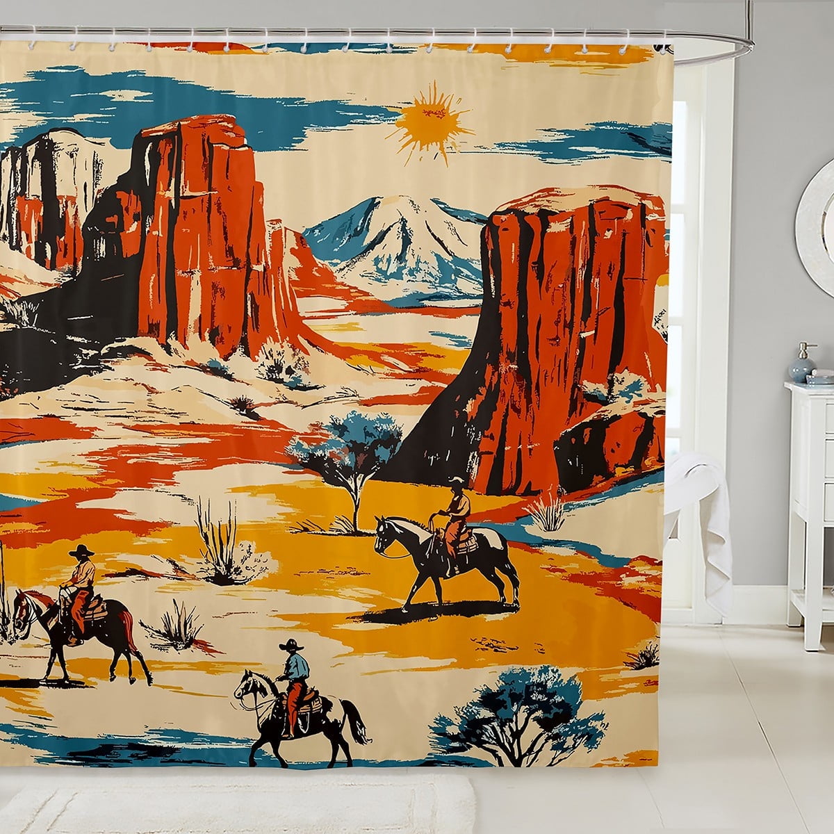 Western Cowboy Shower Curtain American West Desert Bath Curtain Rustic ...