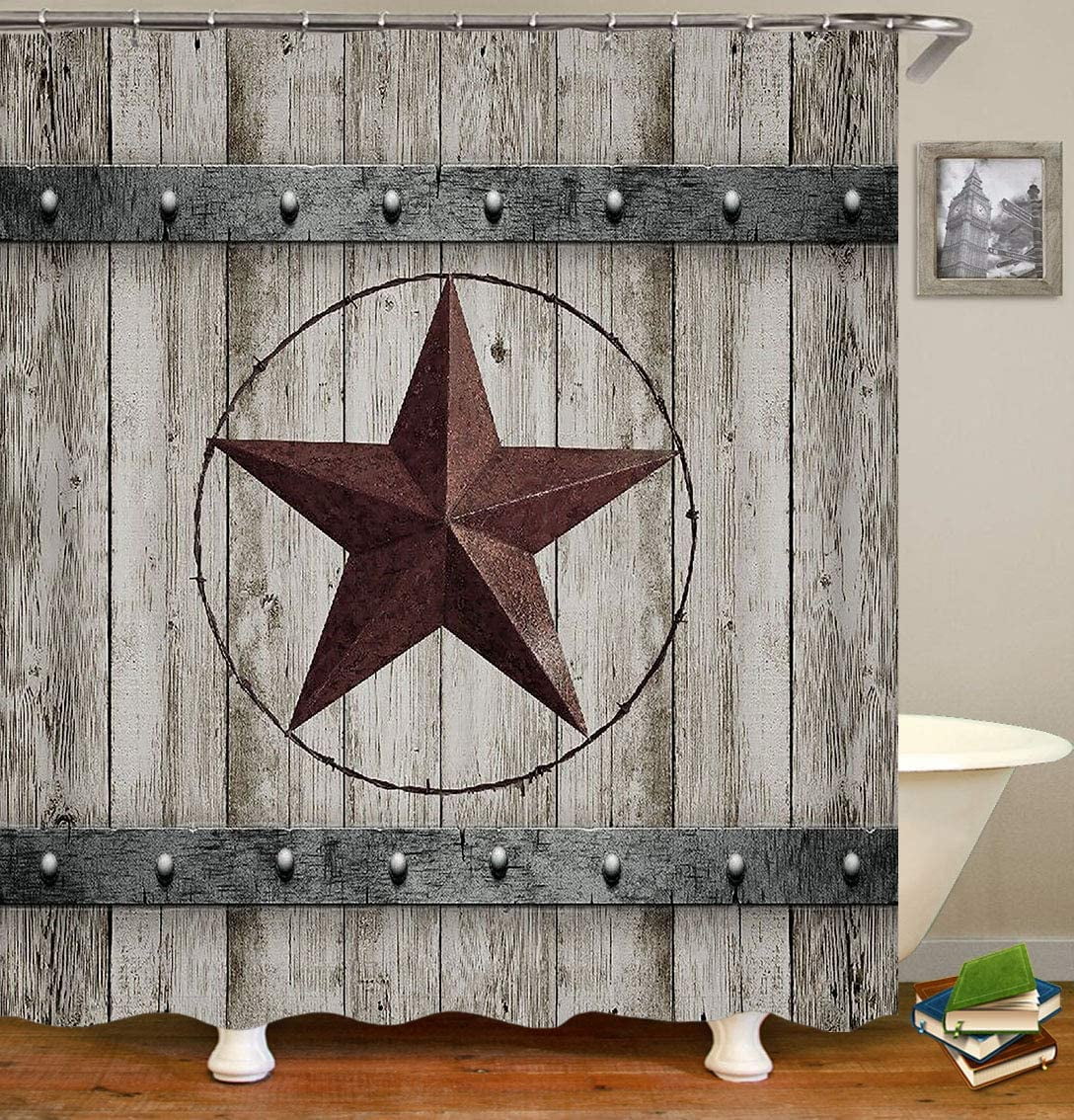 Western Cowboy Shower Curtain Brown Rustic Barn Panels Vintage Rustic ...