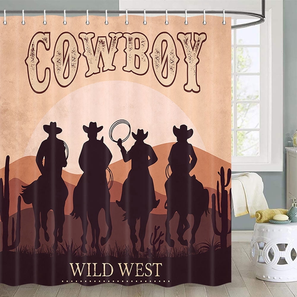 Western Cowboy Shower Curtain Cactus Farmhouse Country American Wild ...