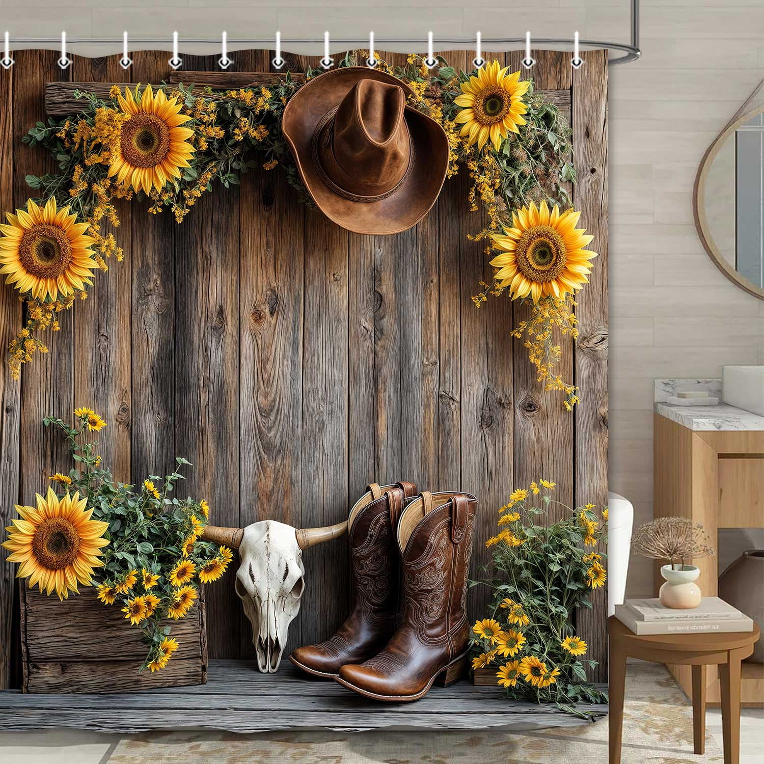 Western Cowboy Shower Curtain, Farmhouse Wooden Barn Door Southwest ...