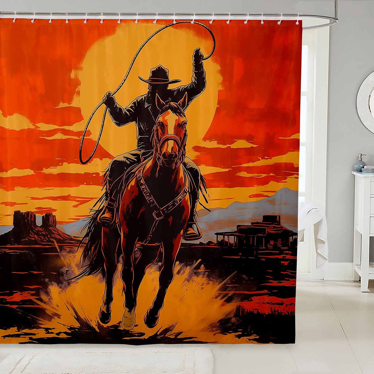 Western Cowboy Shower Curtain Set,West Horse Bathroom Set Men Home ...