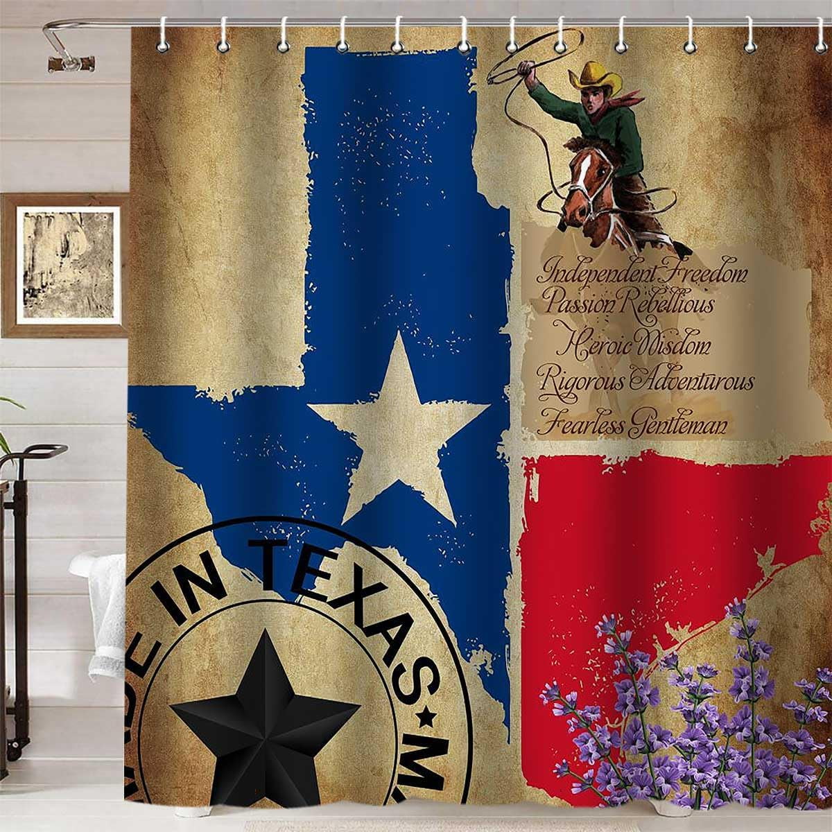 Western Cowboy Shower Curtain, Texas Map Shower Curtain, Texas Star ...