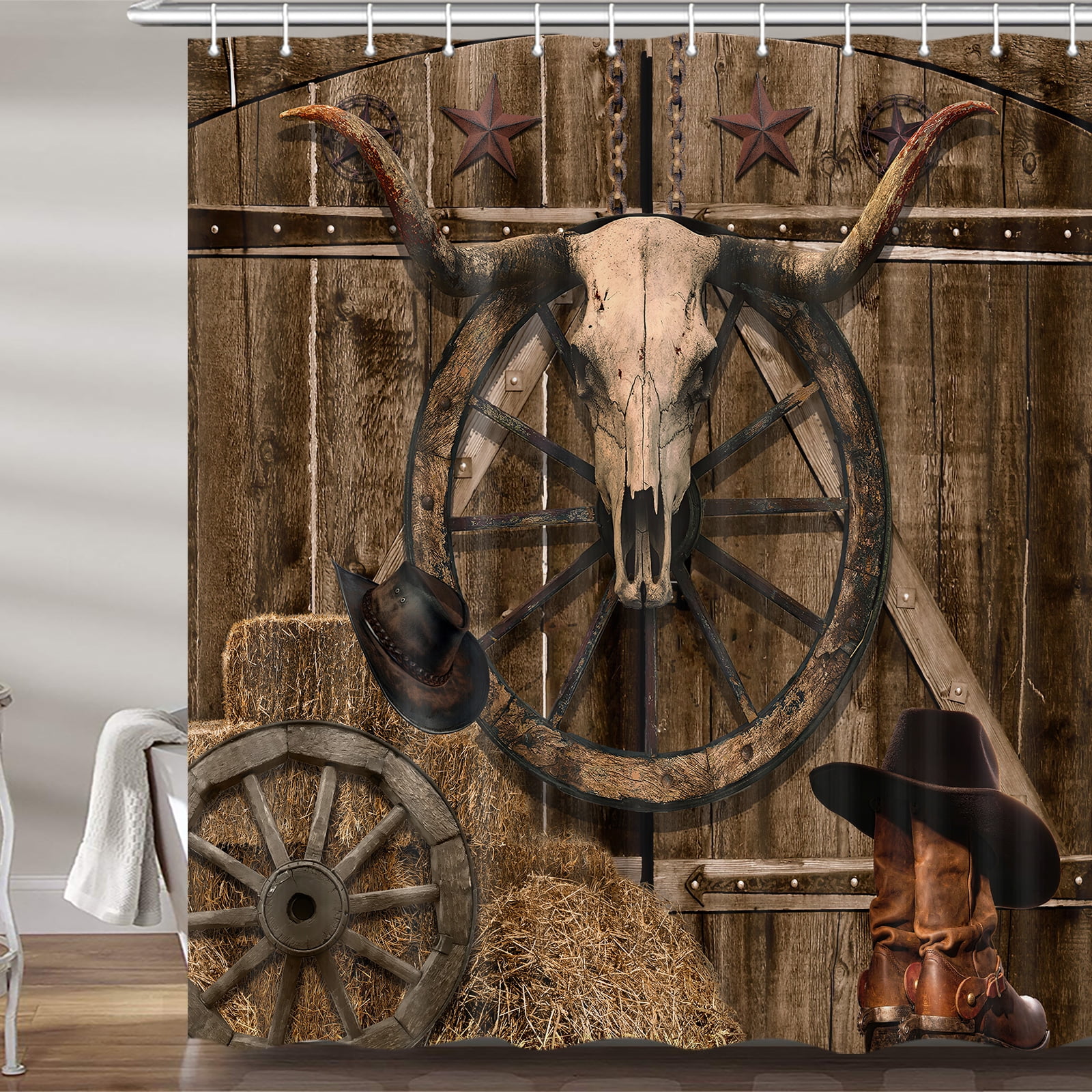 Western Cowboy 72X72 inch Shower Curtain Set, Rustic Texas Barn Door ...