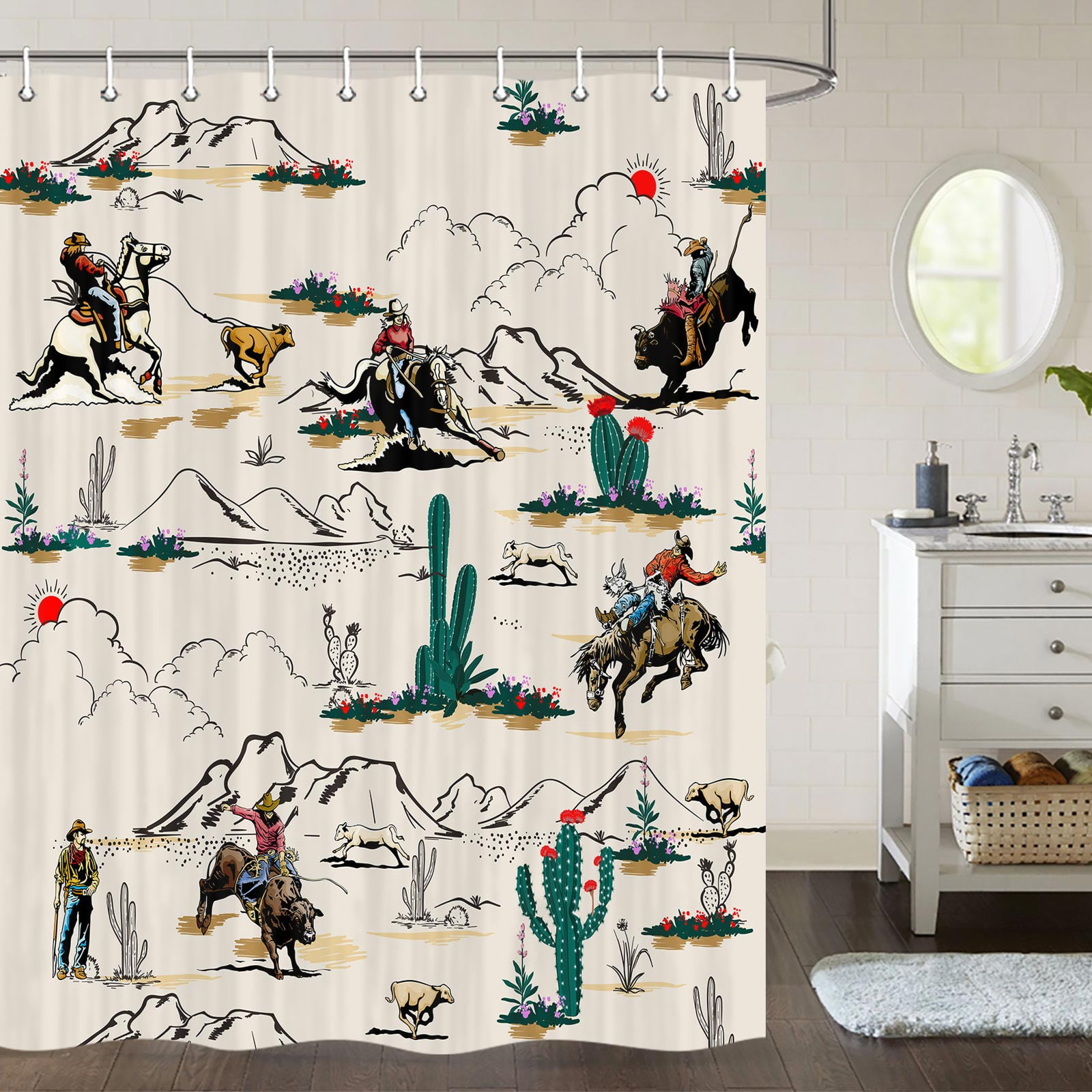 Western Cowboy Shower Curtain, Wild West Southwestern Texas Star Shower ...